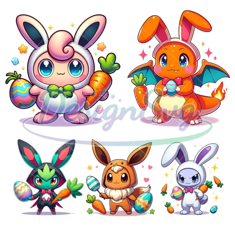 Cute Chibi Pokemon Cartoon Easter PNG Bundle - DesignSVG