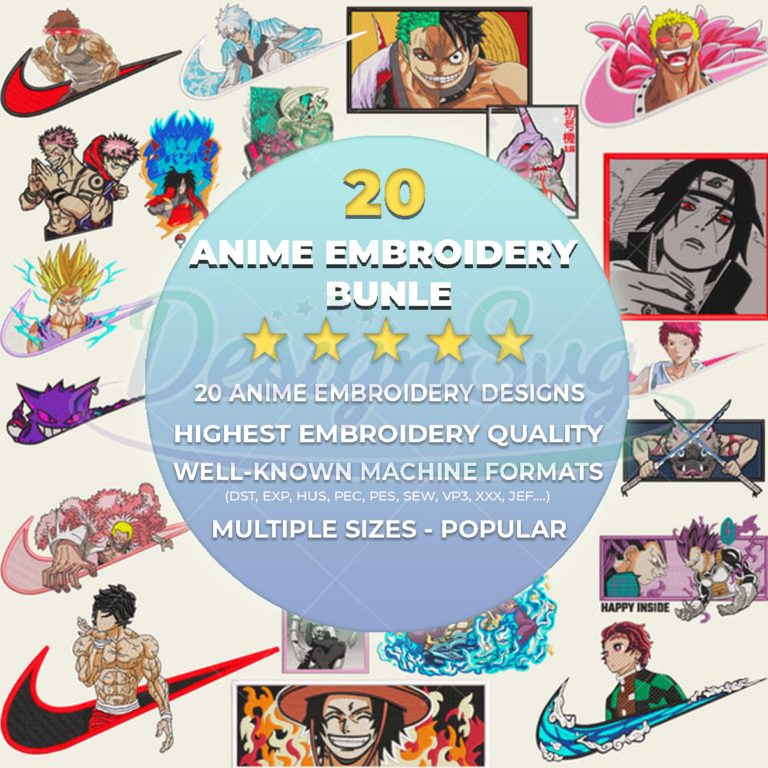 20 Anime Embroidery Designs Bundle - DesignSVG